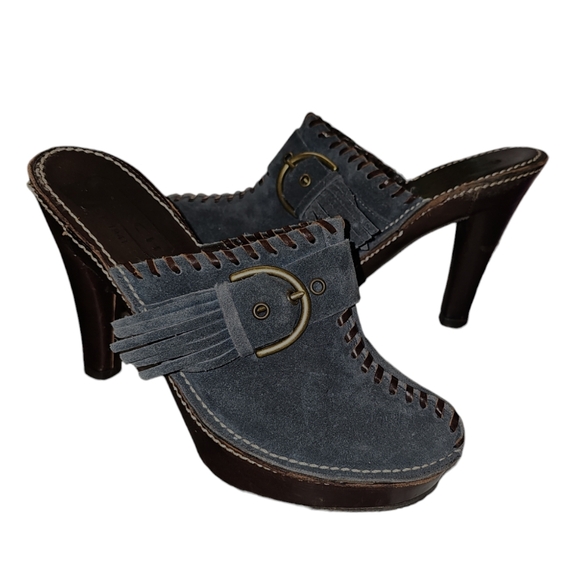 Coach | Shoes | Coach Blue Suede Tassel Mules Clogs | Poshmark